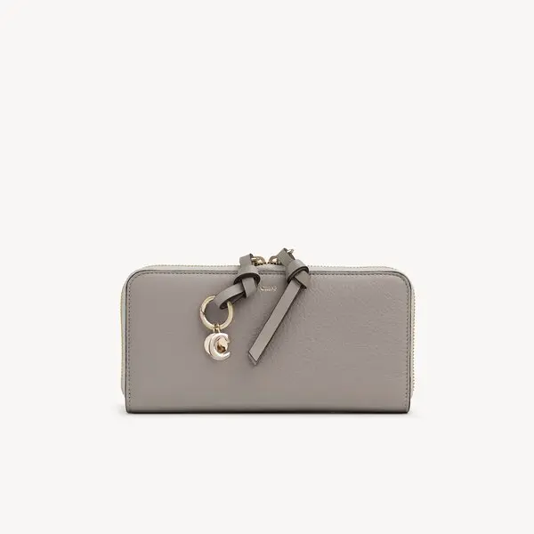 Chloé Alphabet Zipped Long Wallet In Grained Leather - Cashmere Grey