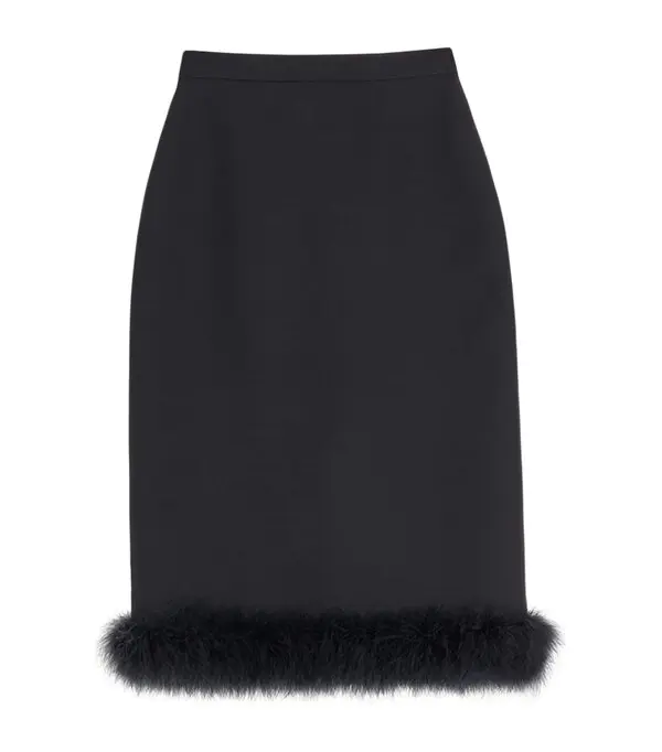 Valentino Garavani Virgin Wool-silk-feather Midi Skirt - Black