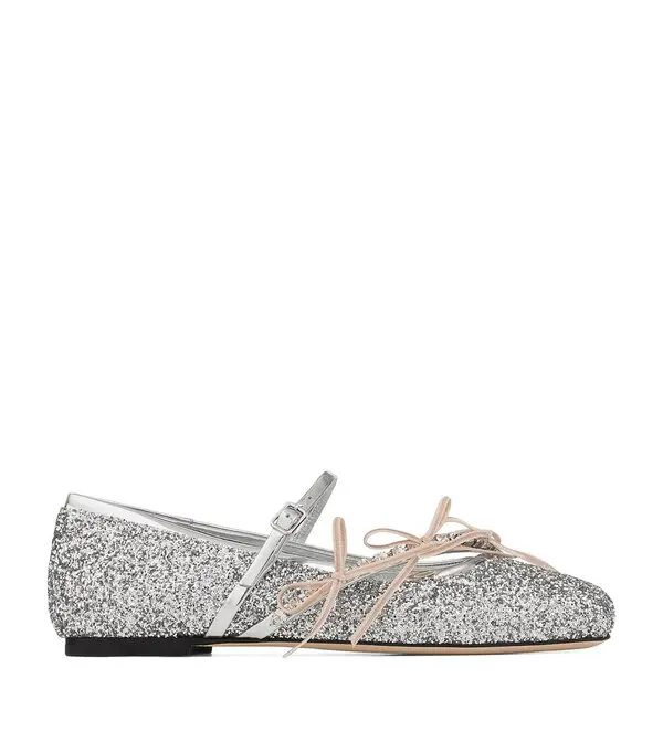 JIMMY CHOO Loli Glitter Ballerina Flats - Silver
