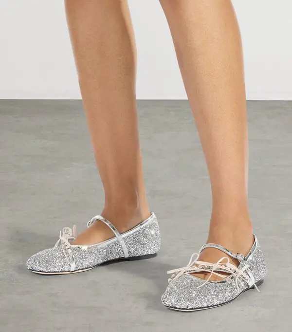 JIMMY CHOO Loli Glitter Ballerina Flats - Silver