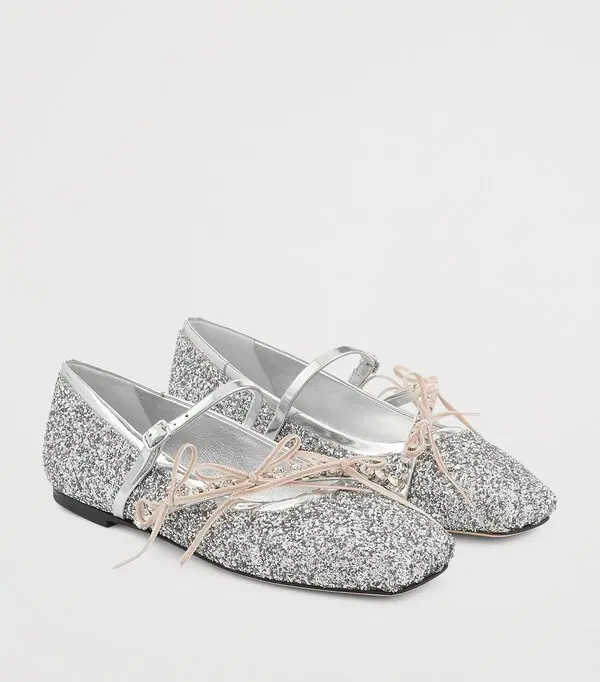 JIMMY CHOO Loli Glitter Ballerina Flats - Silver