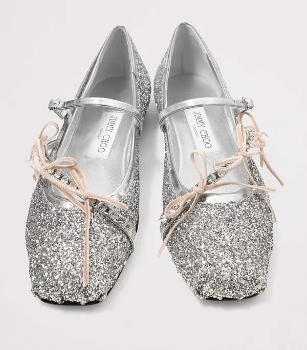 JIMMY CHOO Loli Glitter Ballerina Flats - Silver
