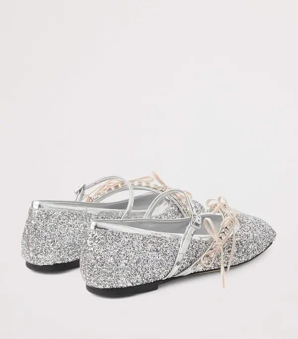 JIMMY CHOO Loli Glitter Ballerina Flats - Silver