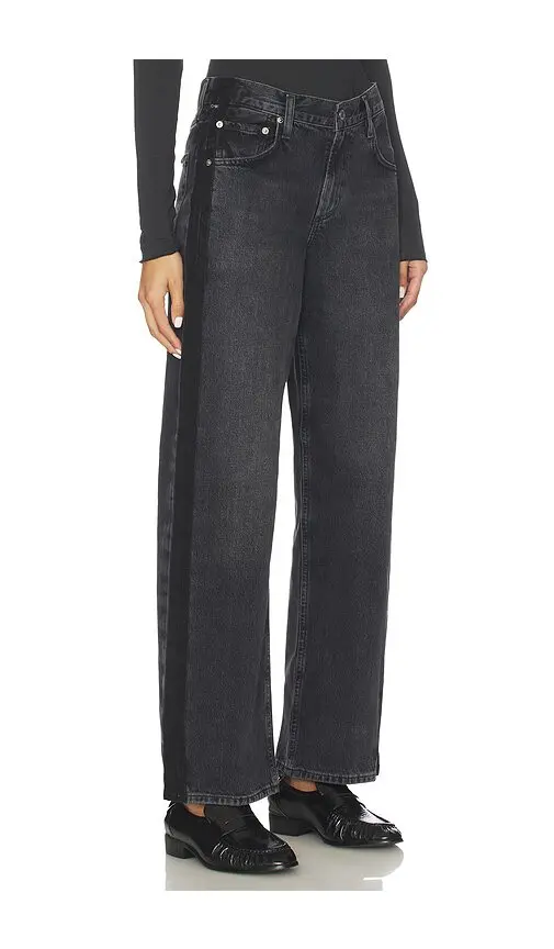 Citizens Of Humanity Lindz Low Rise Easy Straight Jeans With Tuxedo Stripe - Kuro