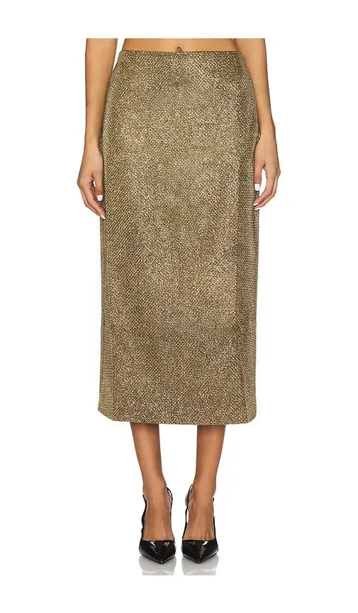 PatBO Metallic Weave Midi Skirt - Gold