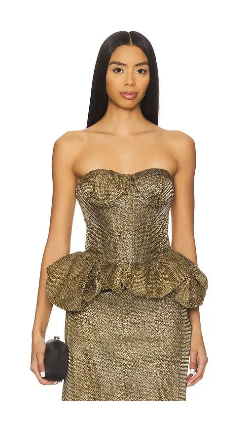 PatBO Metallic Weave Peplum Top