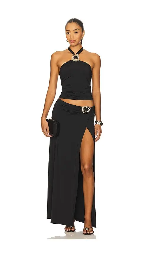 RUNAWAY THE LABEL Indiana Keyhole Halter Top With Silver Tone Detail - Black