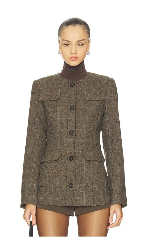 FAVORITE DAUGHTER Spencer Jacket With Button Detail - Mocha Plaid