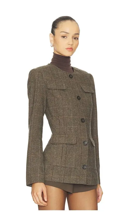 FAVORITE DAUGHTER Spencer Jacket With Button Detail - Mocha Plaid