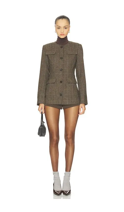 FAVORITE DAUGHTER Spencer Jacket With Button Detail - Mocha Plaid
