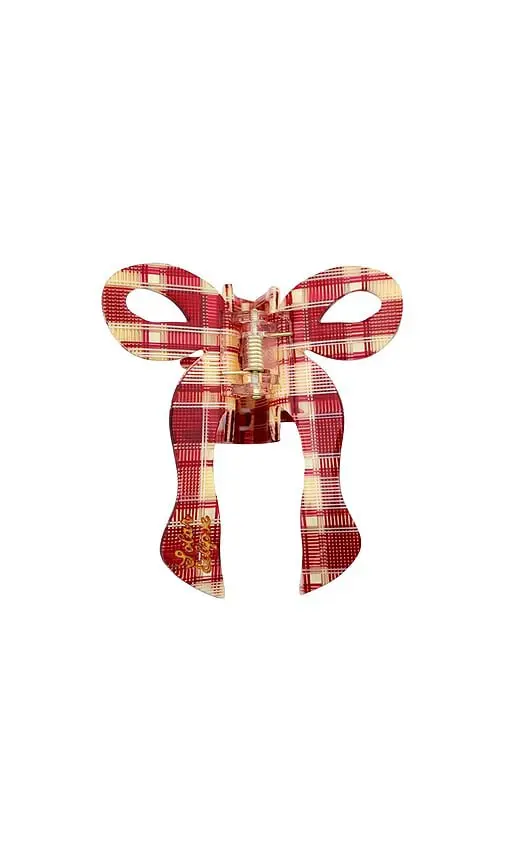 SOLAR ECLIPSE Hand-painted Coquette Bow Claw Hair Clip - Red Plaid