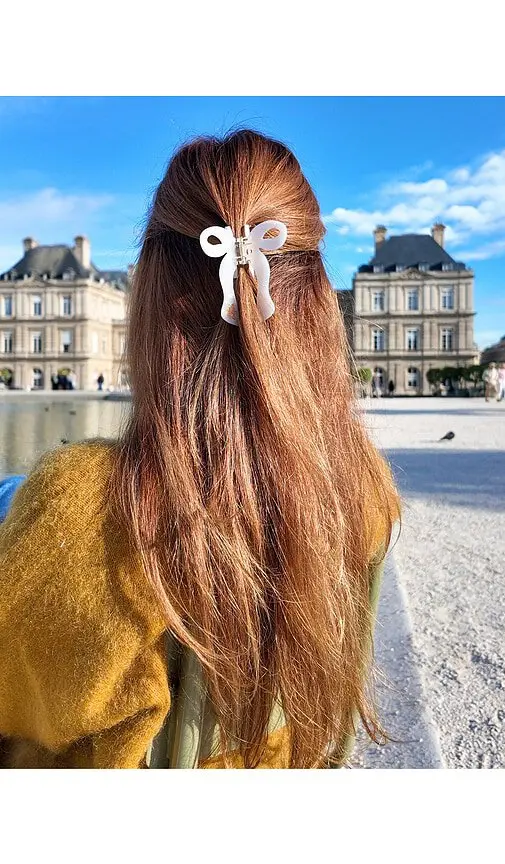 SOLAR ECLIPSE Hand-painted Coquette Bow Claw Clip - White