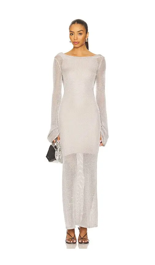 TYLER MCGILLIVARY Estelle Knit Maxi Dress - Silver