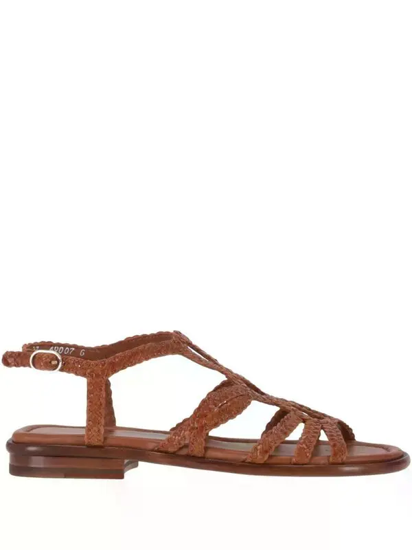 LA ROSE Woven Leather Flat Sandals - Brown