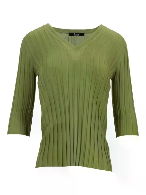 LA ROSE V-neck Ribbed Top - Green