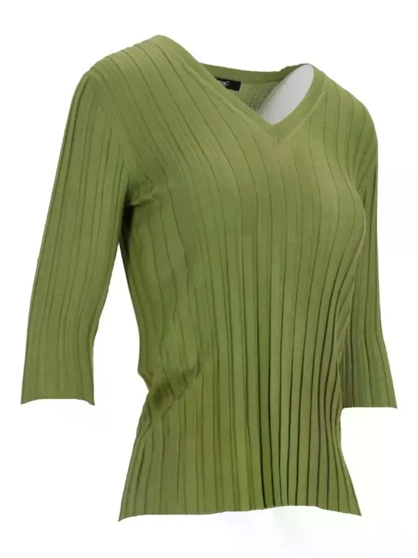 LA ROSE V-neck Ribbed Top - Green