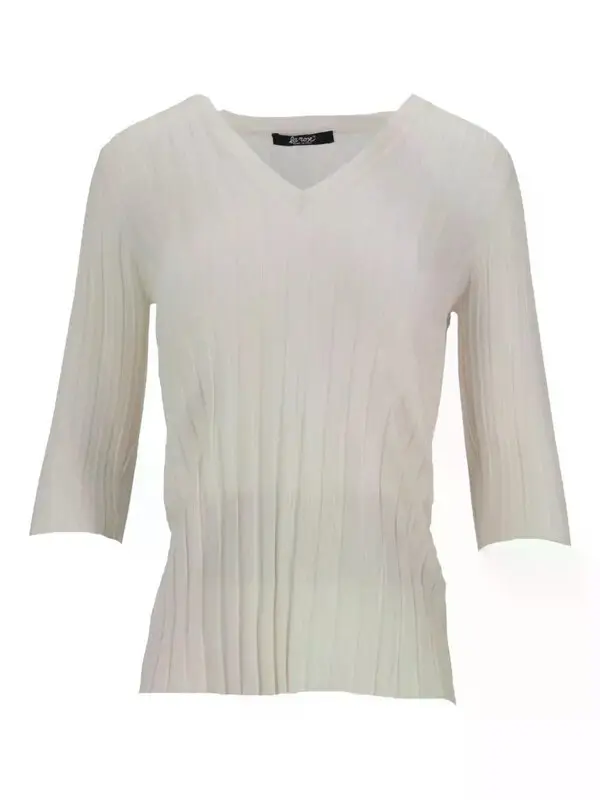 LA ROSE V-neck Ribbed Top - Neutrals