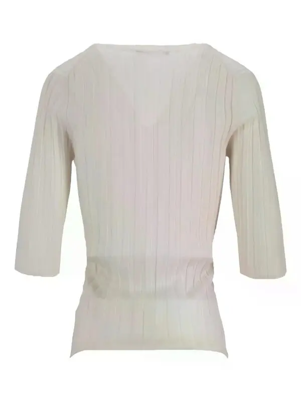 LA ROSE V-neck Ribbed Top - Neutrals