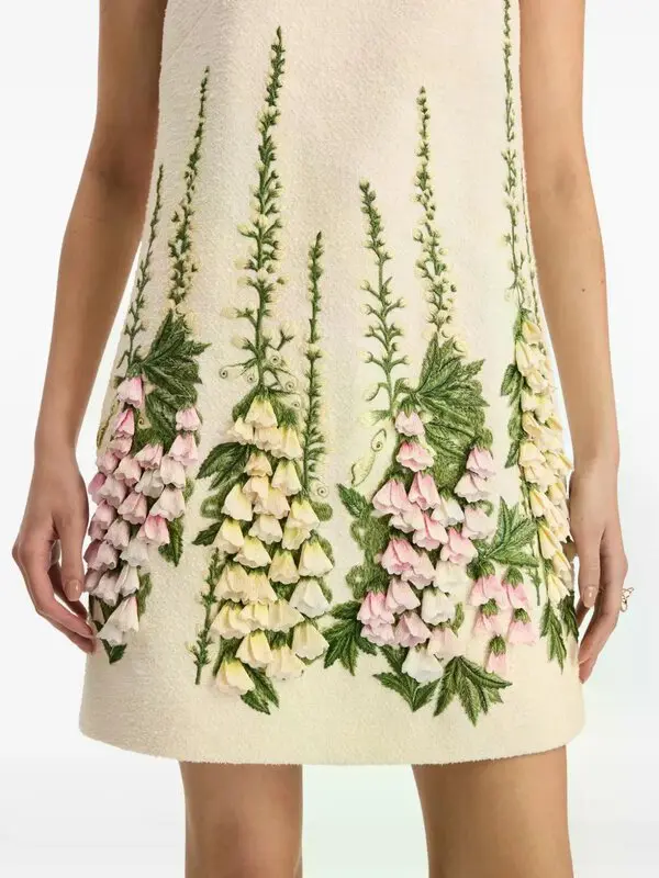 oscar de la renta embroidered tweed mini dress Oscar de la Renta Foxglove Embroidered Tweed Mini Shift Dress