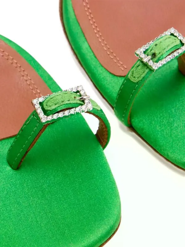 Amina Muaddi Crystal-buckle Satin Sandals