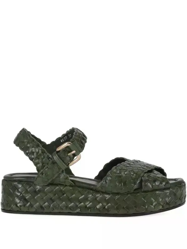 LA ROSE Woven Wedge Sandals - Green