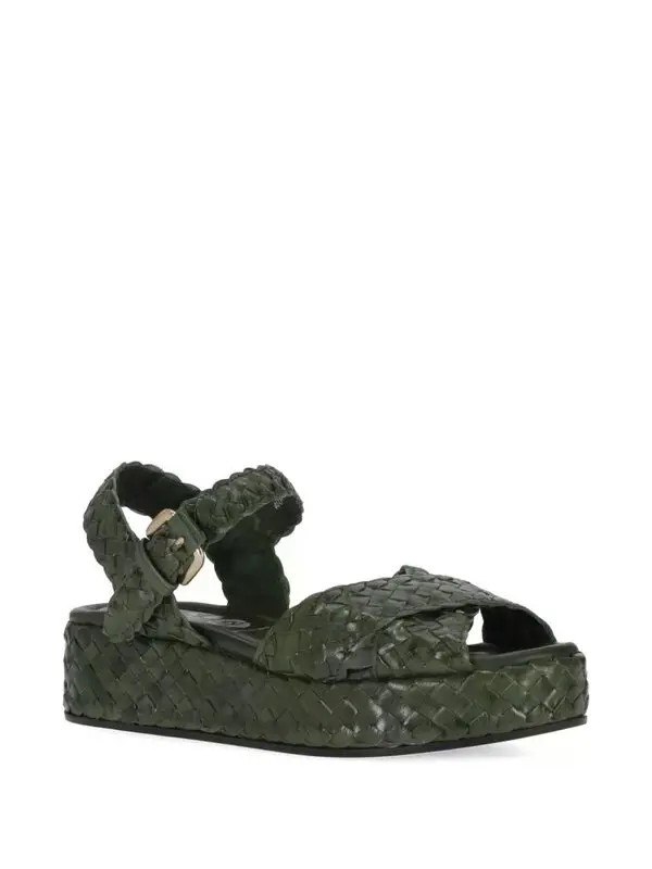 LA ROSE Woven Wedge Sandals - Green