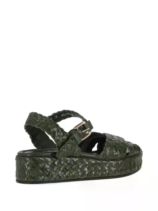 LA ROSE Woven Wedge Sandals - Green