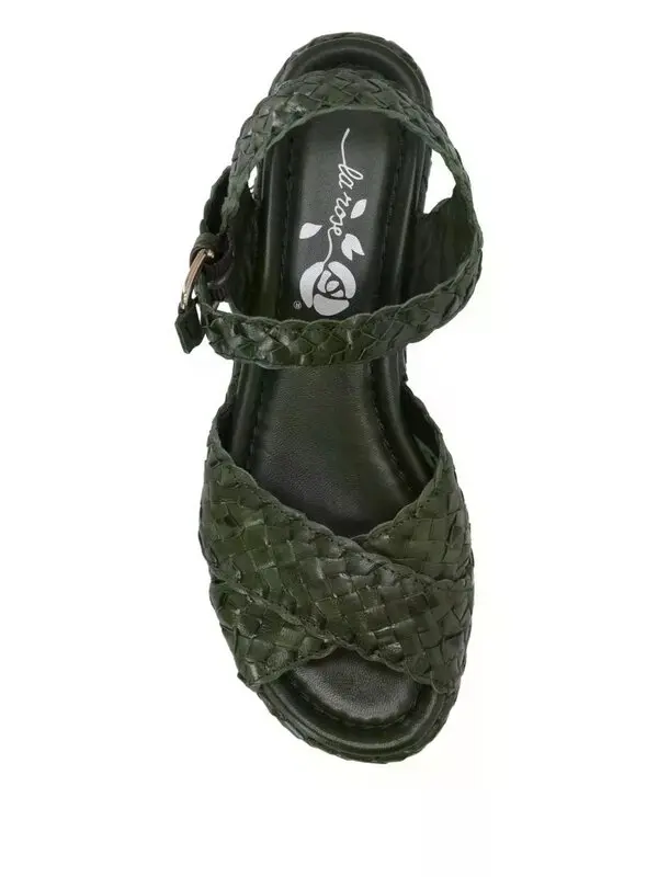 LA ROSE Woven Wedge Sandals - Green