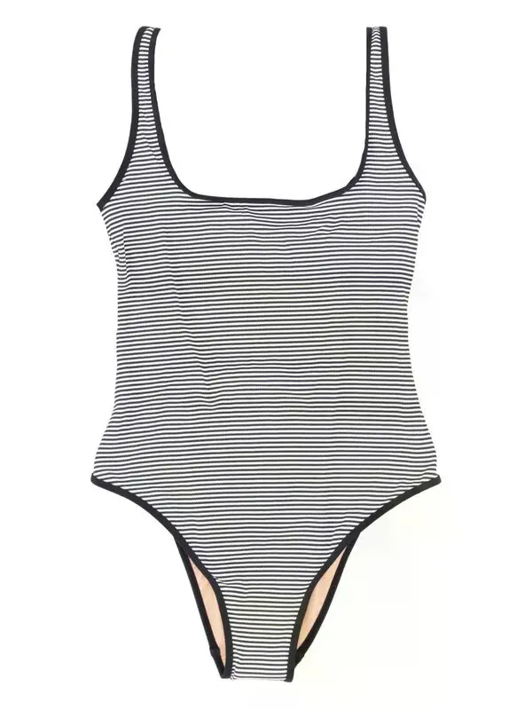 LIDO Striped Square-neckline One Piece - White