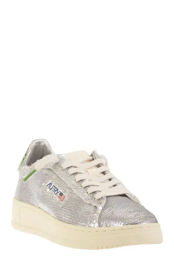 AUTRY Dallas Sequinned Low Top Sneakers - Silver/green