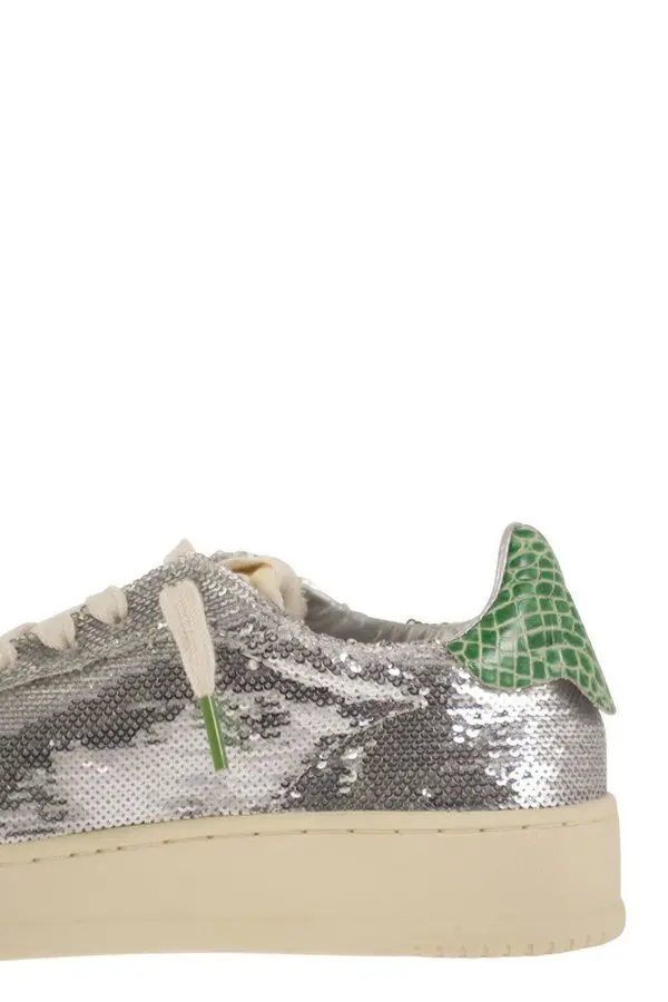 AUTRY Dallas Sequinned Low Top Sneakers - Silver/green