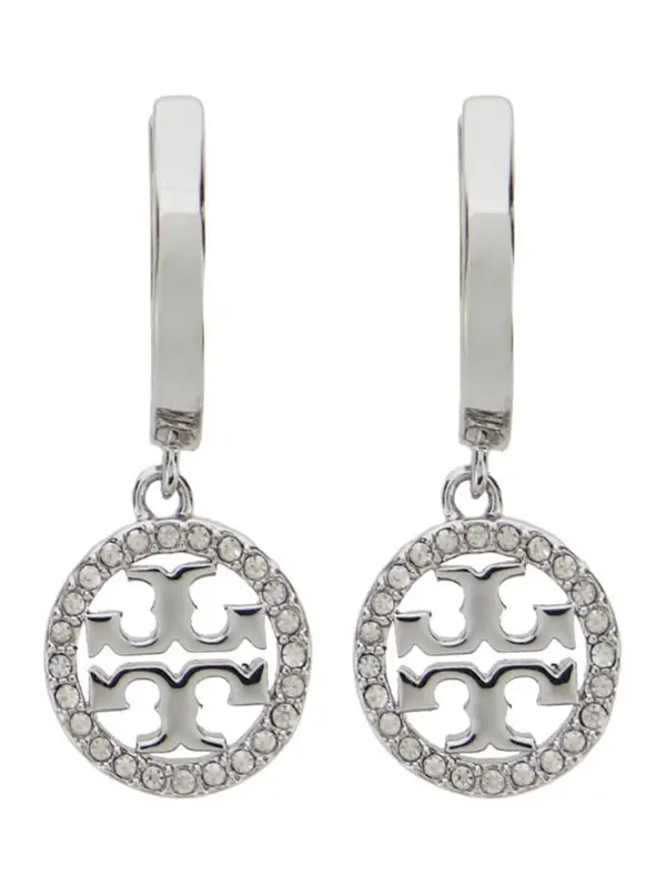 Tory Burch Icon Metallic Earrings With Double T Logo Charm - Grey