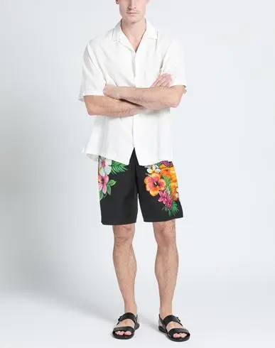 Dolce & Gabbana Cotton Hawaiian Print Bermuda Shorts - Black