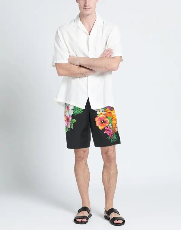 Dolce & Gabbana Cotton Hawaiian Print Bermuda Shorts - Black