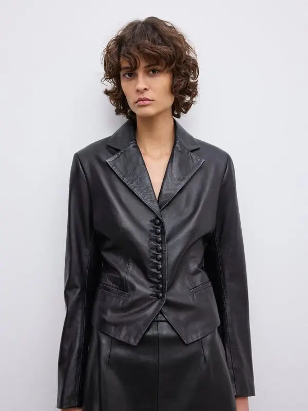 HOUSE OF DAGMAR Slim Tailored Lambskin Nappa Leather Blazer