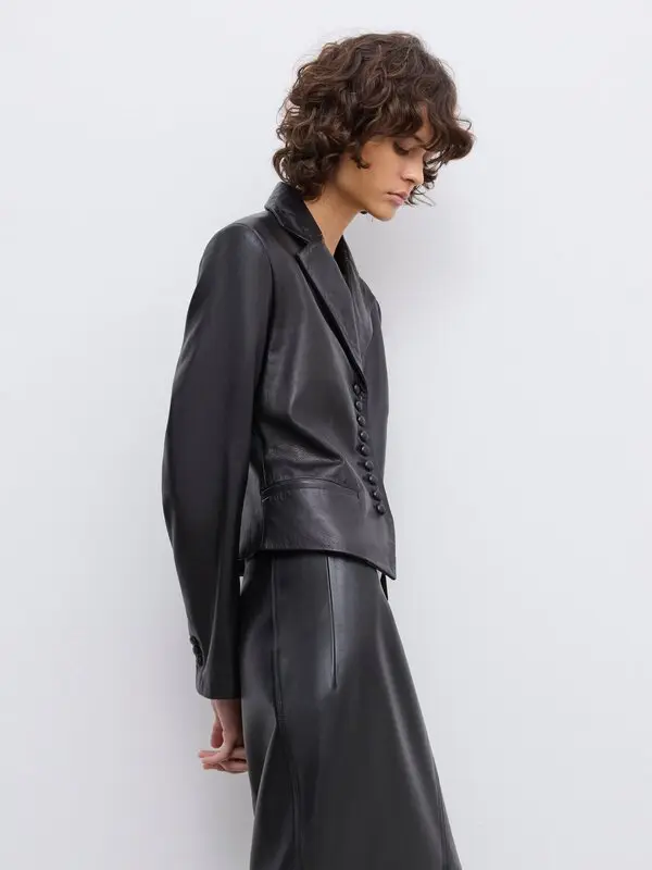 HOUSE OF DAGMAR Slim Tailored Lambskin Nappa Leather Blazer