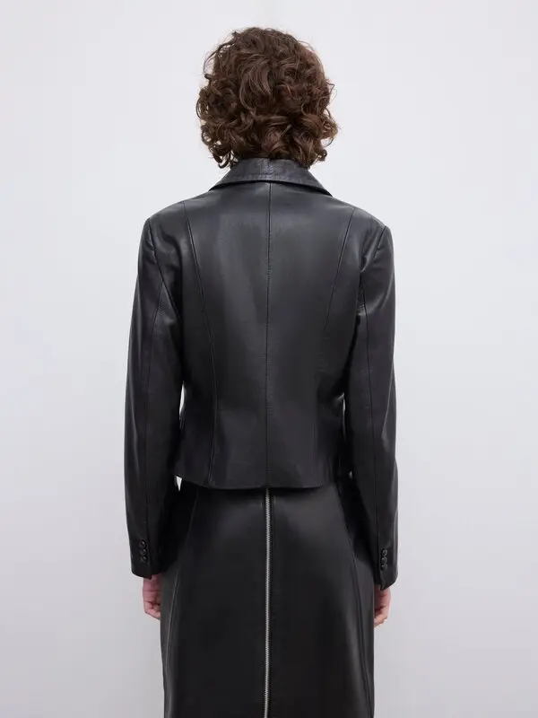 HOUSE OF DAGMAR Slim Tailored Lambskin Nappa Leather Blazer