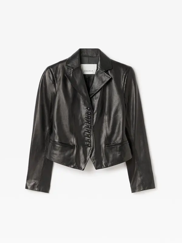 HOUSE OF DAGMAR Slim Tailored Lambskin Nappa Leather Blazer - Black