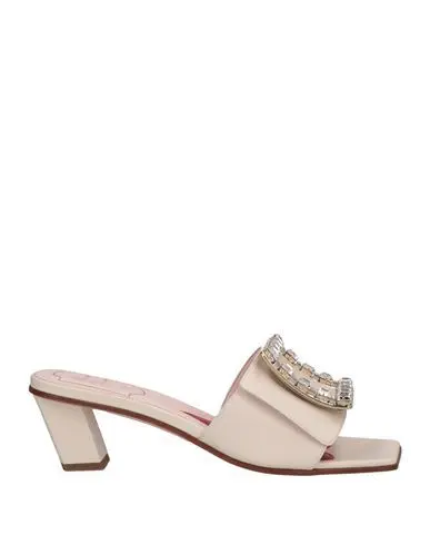 ROGER VIVIER Leather Slide Sandals - Cream