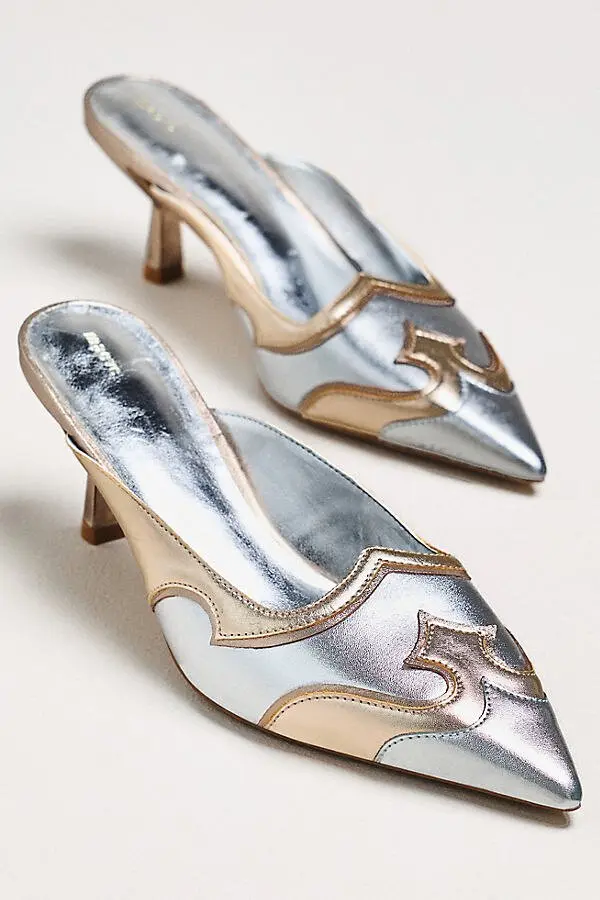 Maeve Pointed-toe Western Mule Heels - Gold & Silver