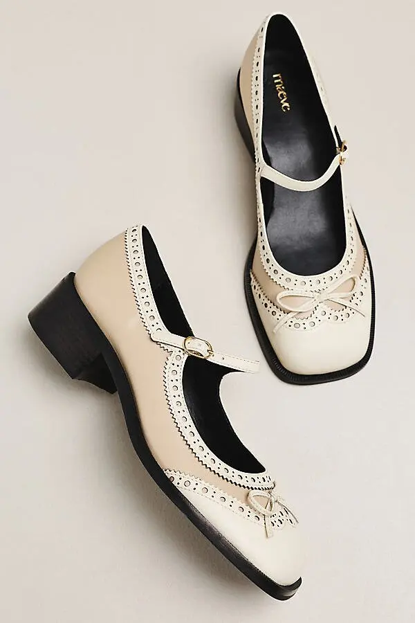 Maeve Bow Mary Jane Heeled Brogues - Tan