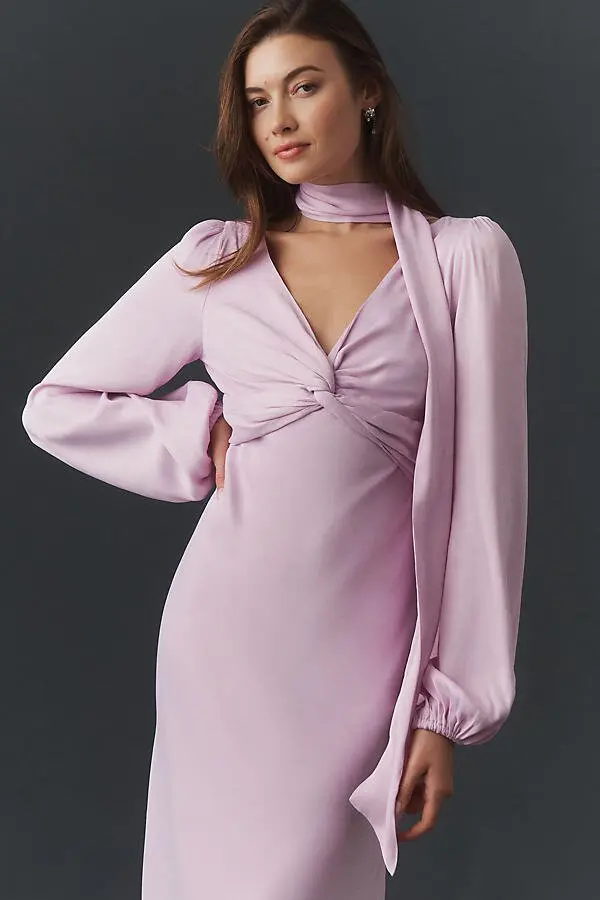 Bhldn Long-Sleeve Scarf-Neck A-Line Dress