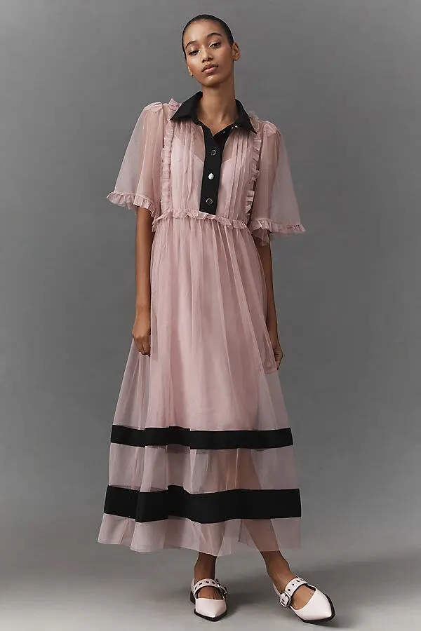 Anthropologie Sheer Maxi Dress - Pink