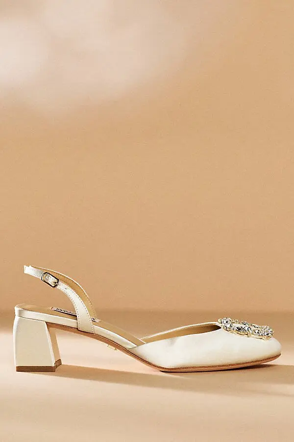 Badgley Mischka Vivia Slingback Heels - Ivory Satin