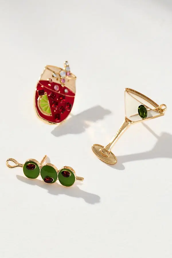Anthropologie Sweet Treat Brooches, Set Of 3 - Olive Martini
