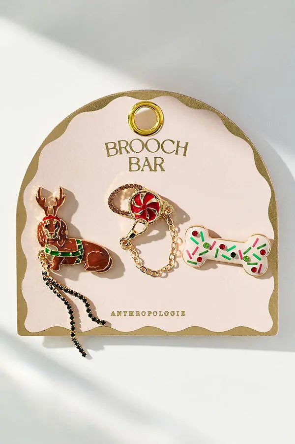 Anthropologie Animal Brooches Set - Festive Dachschund