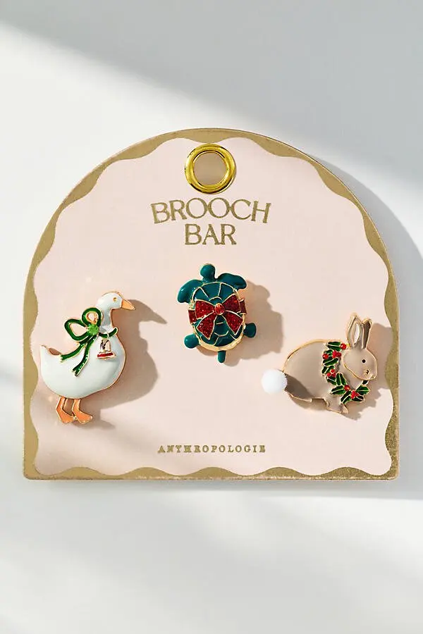 Anthropologie Animal Brooches Set - Festive Wildlife