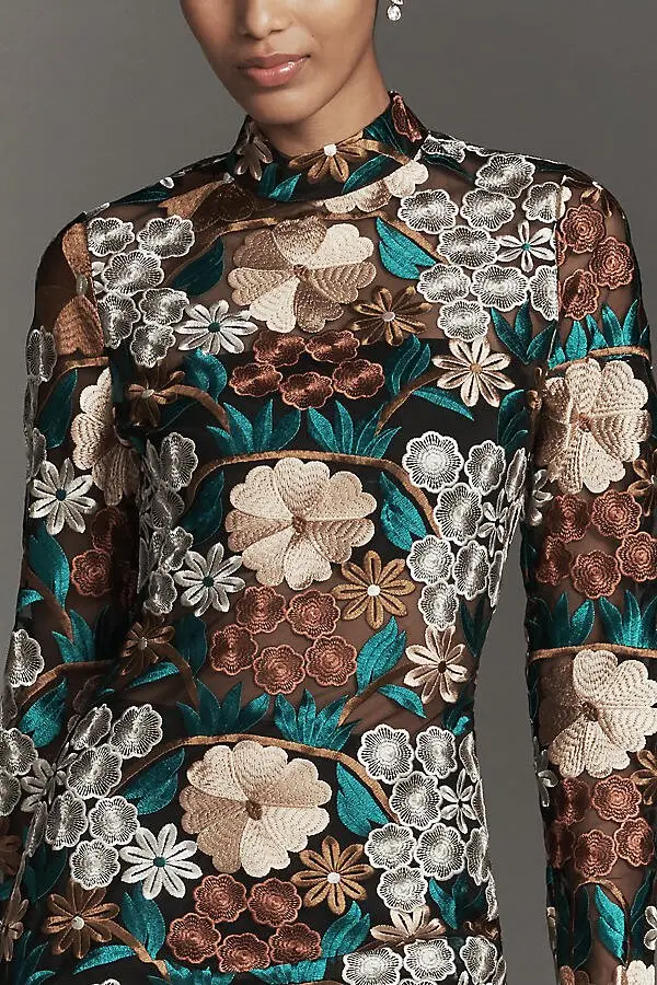Endless Rose - Floral Embroidered Midi Dress Green Multi / Xs
