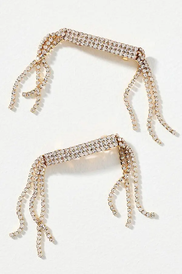 Anthropologie Crystal Barrettes Set Of 2 - Gold