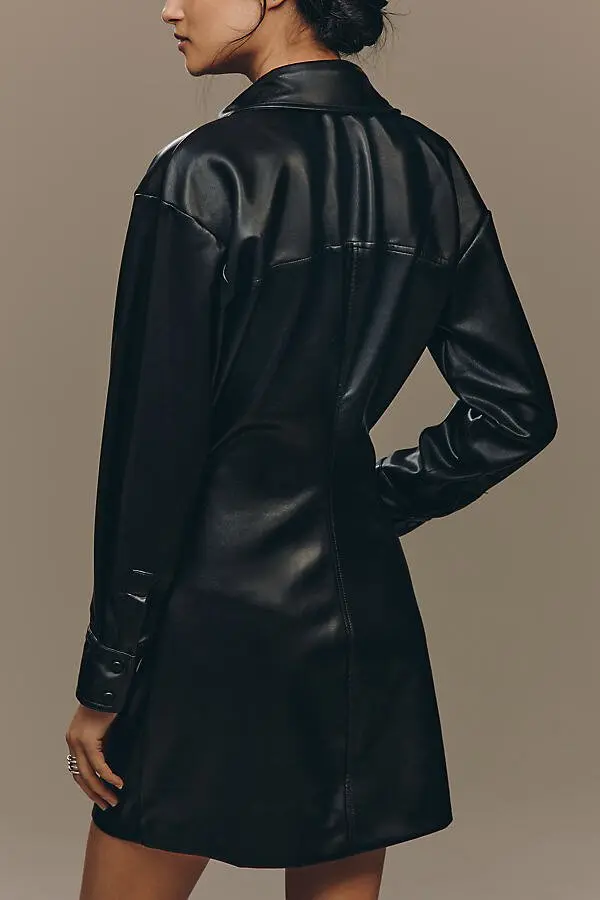 slim fit dress slacks Black Faux Leather Utility Shirt Dress